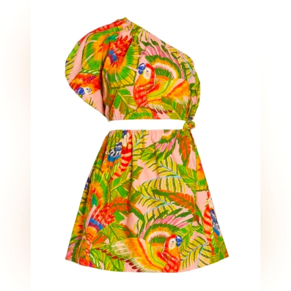 Farm Rio Linen Macaw Leaves One-Shoulder Cutout Crop … - Gem